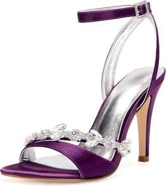 Generic Chaussures De Mariage Femme Sandale &Agrave; Talon Mari&eacute;e Bout Ouvert Mari&eacute;e Cheville Heeled Sandales Talons Aguilles Sexy 10.5Cm,Violet,36 EU