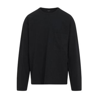 Christophe Lemaire Schwarzes Baumwoll-Leinen T-Shirt Stilvolles Design - - Tops - Herren - Schwarzk - L