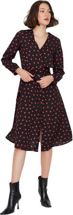 Trendyol Trendyol Damen Regular Wickelschnitt zweireihig Webstoff Kleid, Schwarz, 40