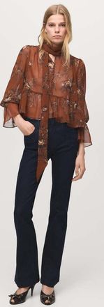 Mango Blouse naud imprim&eacute; fleuri rouge-orang&eacute; - Femme - M - MANGO