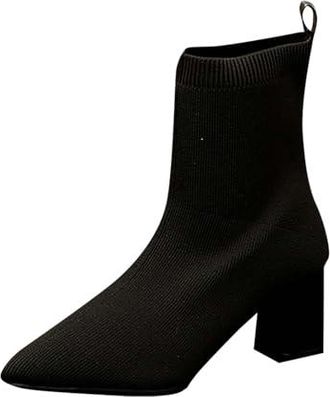 Generic Bottines pour femme &agrave; bout pointu et gros talons - &Eacute;lastique - Pour lautomne et lhiver - Chaussures de travail &eacute;l&eacute;gantes, Noir, 36.5 EU
