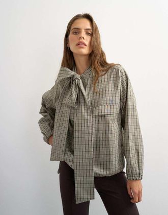 Topshop Kombiteil-Bomberjacke mit Schal-Detail in kariert-Multi