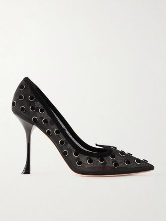 Roger Vivier I Love Vivier Pumps Aus Beflocktem Mesh Mit Velourslederbes&auml;tzen - Schwarz