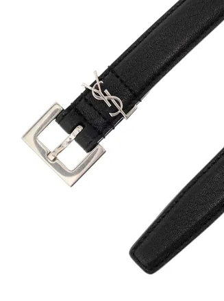 Saint Laurent Mens Leather Belt Black With Silver Buckle Lambskin