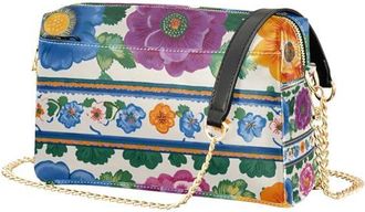 Mnsruu Sacs à bandoulière pour femme, sac à main en cuir avec bordure rayée et fleurs