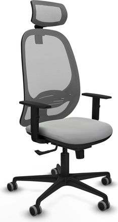 Piqueras y Crespo Hellgrauer Stuhl mit 1D-Armlehnen, h&ouml;henverstellbare Lendenwirbelst&uuml;tze und h&ouml;henverstellbares Kopfteil und Neigungsverstellung, ausgestattet mit 3 Po