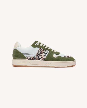 Faguo Baskets l&eacute;opard et kaki cuir