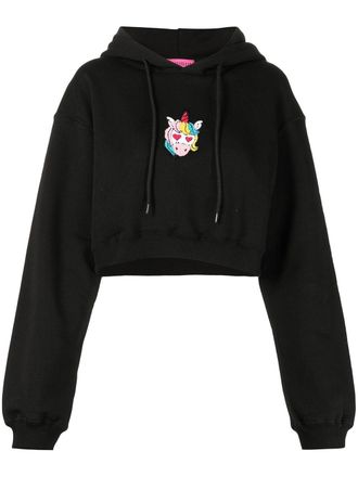Ireneisgood hoodie crop &agrave; d&eacute;tail de patch - Noir