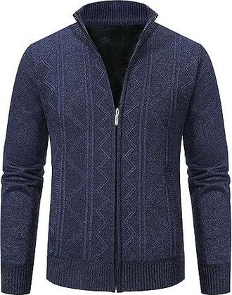 Generic Cardigan zipp&eacute; &agrave; manches longues et col en V pour homme - Col montant - Pull en polaire - Col roul&eacute; - L&eacute;ger - Thermique - D&eacute;contract&eacute; - Couleur unie -
