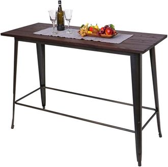 Mendler Table haute de bar HWC-H10, design industriel, bois dorme, standards fsc, 106x147x60 cm, vintage noir-marron