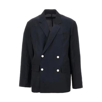 Emporio Armani Homme, Costumes, Bleu, Taille: XL Veste crois&eacute;e en lin m&eacute;lang&eacute;