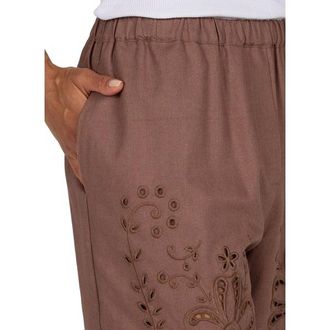 BERENICE Pantalon &agrave; broderie droit en lin et coton