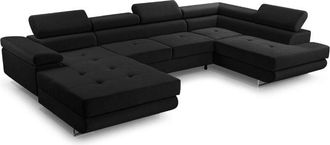 Furnix Ecksofa nillona xl in U-Form Schlaffunktion Bettkasten KR7 Schwarz - Furnix