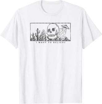 Trendy Apparel Skull I Want to Believe Line Art T-Shirt