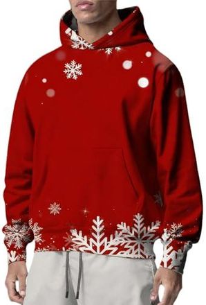 Generic Sweat à capuche de Noël pour homme - Patchwork coloré - Imprimé flocon de neige - Pull de Noël fantaisie à manches longues - Coupe ample - Pull de vac