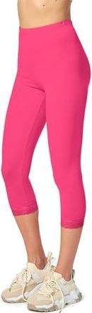 Merry Style Leggings Femme 3/4 Capri Legging Opaques en Viscose avec Dentelle MS10-290 (Rose, L)