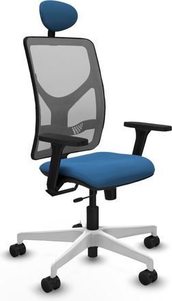 Piqueras y Crespo B&uuml;rostuhl mit 3D-Armen, h&ouml;henverstellbarer Lendenwirbelst&uuml;tze und festem Kopfteil, ausgestattet mit Syncro/Traslack und Schneideschaum, Grau/Hellblau