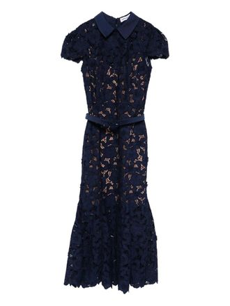 Self Portrait Navy Guipure Lace Midi Dress