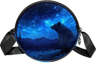 Generic Sac &agrave; bandouli&egrave;re rond pour femme, motif ours &eacute;toil&eacute;, petit sac &agrave; bandouli&egrave;re avec fermeture &eacute;clair, bretelles r&eacute;glables, sac &agrave; main rond d&eacute;contract&eacute; 