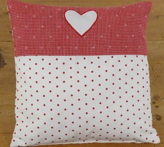 Matches 21 Kissen-Bezug in 40x40 cm für Deko-Kissen Sofa-Kissen - Baumwolle RIC-Rac Kissen-Hülle ROSI Herz rot weiß gepunktet - Waschbarer Reißverschluss Zierkis