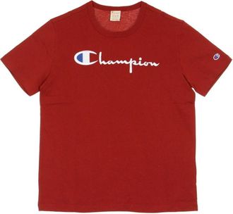 Champion Dunkelrotes Crewneck Tee T-Shirt - - Tops - Herren - Rot - M