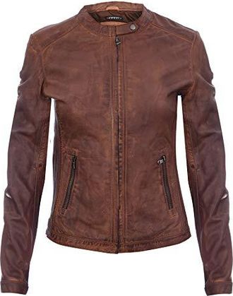 Infinity Leather Veste Motard en Cuir Ancien pour Femme Brun Clair 2XL