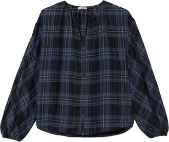 Oltre Femme, Blouses et Chemises, Bleu, Taille: 44 FR Chemise &agrave; carreaux en m&eacute;lange de viscose