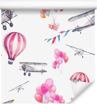 OEM Carta Da Parati Con Palloncini E Aeroplani Nel Cielo Per Soggiorno E Camera Da Letto 50x1000 Cm