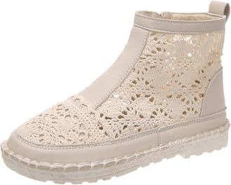 Minetom Femme Été Creux Courtes Bottes Élégant Fermeture Éclair Bottines Boots Mode Respirant Chaussures C Beige 38 EU