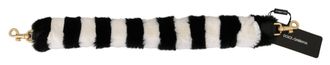 Dolce & Gabbana Womens Black White Lapin Fur Accessory Shoulder Strap Bag