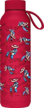 Quokka Captain America Retro Comic Thermosflasche aus massivem Edelstahl mit Aufh&auml;nger, Kirschrot, 630 ml