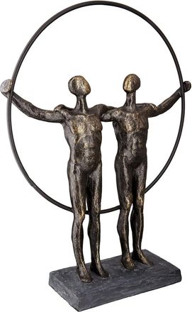 Gilde Skulptur Two Men Pärchen bronzefarben im Kreis auf schwarzer Base H: 35.50 cm B: 27 cm T: 8 cm 37592
