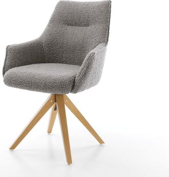 DELIFE Drehstuhl Alja-Flex mit Armlehnen Boucl&eacute; Silbergrau Holzgestell kantig Natur 180&deg; drehbar Taschenfederkern, Esszimmerst&uuml;hle