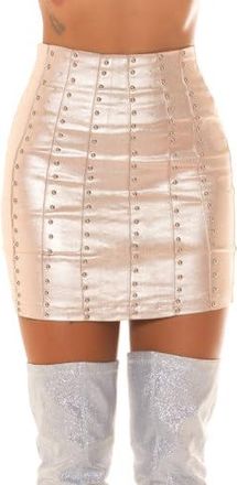 Koucla Mini jupe aspect m&eacute;tallique rock taille haute avec rivets d&eacute;coratifs, or, 42
