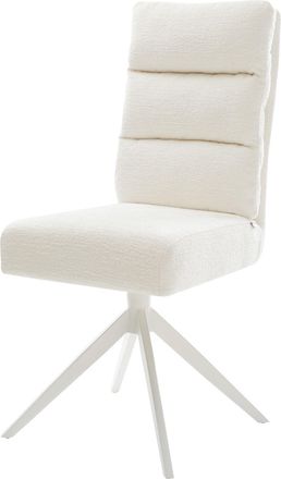 DELIFE Esszimmerstuhl Pela-Flex Kreuzgestell breit Wei&szlig; Boucl&eacute; Soft Beige 360&deg; drehbar Wippfunktion Taschenfederkern