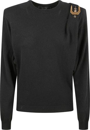 Versace Femme, Pulls, Noir, Taille: 36 FR Pull En Maille Laine Drapé