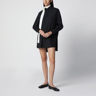sacai Schwarzes Mini-Hemdblusenkleid aus Wollmischung