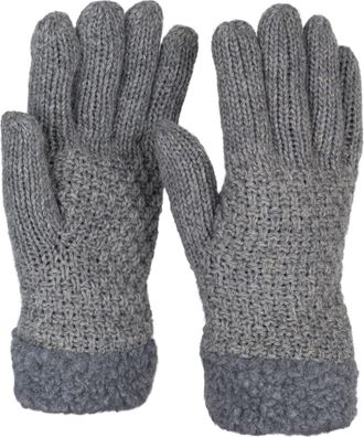 styleBREAKER Damen warme Winter Handschuhe mit Perlmuster und Fleece, Thermo Strickhandschuhe, Fingerhandschuhe 09010032, Farbe:Grau
