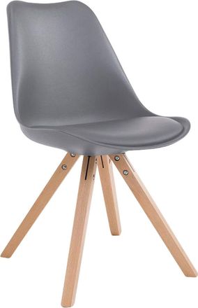 Clp Retro-Stuhl Toulouse Square Mit Kunstlederbezug | Kunstoff-Lehnstuhl Mit Holzgestell, Farbe:grau, Gestell Farbe:Natur