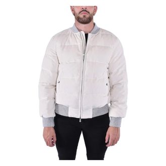 Eleventy Homme, Vestes, Blanc, Taille: 2XL Bomber en Velours Crème