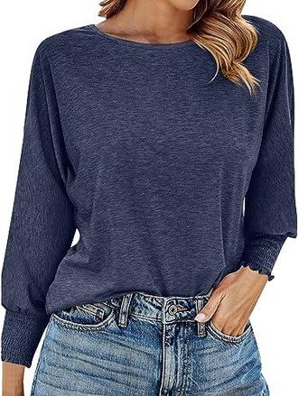 Generic Chemise à manches longues pour femme, coupe classique, manches longues, couleur unie, col rond, vêtements tendance, vêtements pour la vie quotidienne,