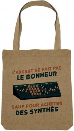 Fabulous Sac Shopping Tote Bag Aspect Lin - Synth&eacute; - Largent ne Fait Pas le Bonheur Musique Sac de Courses Toile Epaisse 360g Beige Naturel Cabas Port&eacute; Epaule 