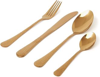 Sabichi Besteckset aus gehämmertem Kupfer für 4-16-teiliges Edelstahl-Besteck-Set - leicht zu reinigende goldene Bestecksets - Geschirrsets mit Messern, Gabel