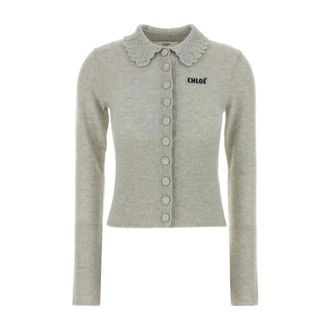 Chlo&eacute; Cardigan en maille avec logo brod&eacute; - Femme - Pulls - Gris - Taille: 40 FR