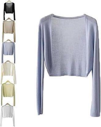 Generic Meetitsneeds Cardigan, cardigan l&eacute;ger, court, bol&eacute;ro ouvert sur le devant, bleu, taille unique