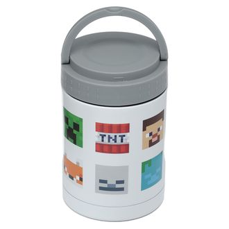 Puckator Minecraft Faces wiederverwendbarer Thermobehälter isoliertes Speisegefäß/Brotzeittopf aus Edelstahl 500ml für kalte & warme Speisen, Luncbox Brotdose,