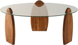 DRAWER Drawer - Table basse ronde en verre trempé et bois ø90cm - Transparent - Wo