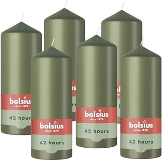 Bolsius Bolsius - Stumpenkerzen - Gr&uuml;n - 15cm - 6 St&uuml;ck - Brenndauer 42 Stunden - mit nat&uuml;rlichen Extrakten - Nat&uuml;rliches Pflanzenwachs - Ohne Palm&ouml;l