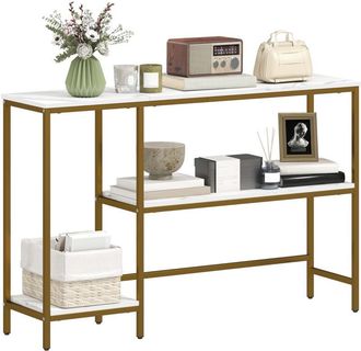HOMCOM Console meuble - HOMCOM - 3 niveaux- plateaux imitation marbre - panneaux de particules et m&eacute;tal - 120x30x76,5cm - blanc et dor&eacute;