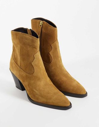 Mango bottines en daim synth&eacute;tique couleur camel-Marron